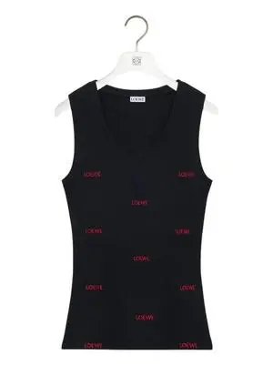 Loewe Logo Embroidered Ribbed Knit Tank Top - Black