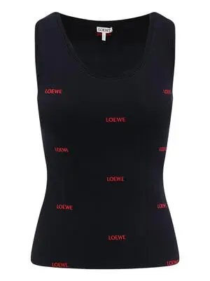 Loewe Logo Embroidered Ribbed Knit Tank Top - Black