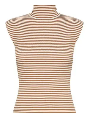 Max Mara MAX MARA Striped Viscose Crepe Sleeveless Polo-Neck Sweater Brown