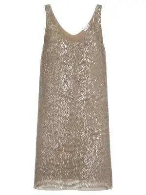 Brunello Cucinelli Sleeveless Sequin Embellished Silk Mini Dress - Nude