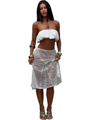 OUTCAST Sarahi Lace Midi Skirt - White