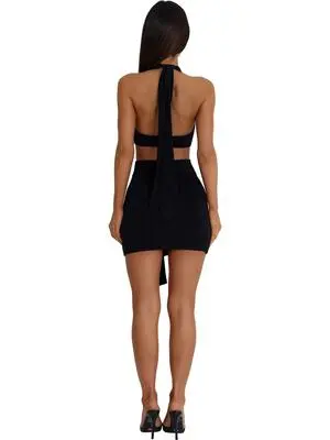 OUTCAST Marci Mini Dress With Plunging Neckline And Gold Hardware - Black