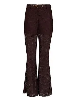 Zimmermann Belted Guipure Lace Flared Pants - Chocolate