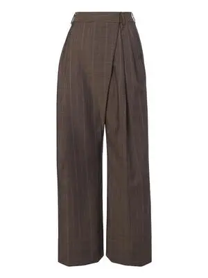 GANNI Striped Pleated Wide-leg Wool Pants - Brown