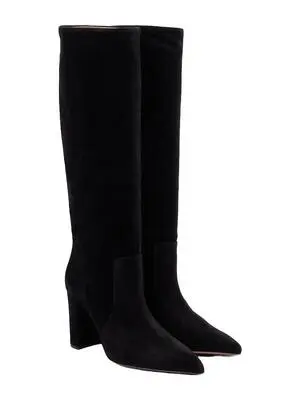Paris Texas Suede Knee-high Pointed Toe Boots - Black