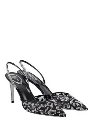 Rene Caovilla Embellished Mesh Slingback Pumps - Black