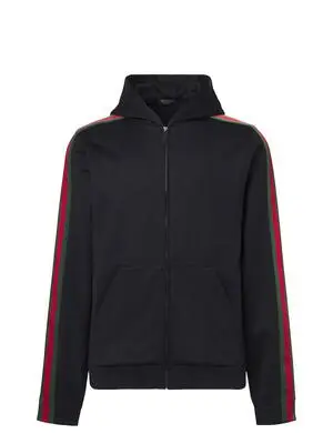 Gucci Web Stripe Silk And Cotton Jersey Hoodie - Blue