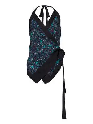 Dries Van Noten Printed Moiré Wrap Top - Black
