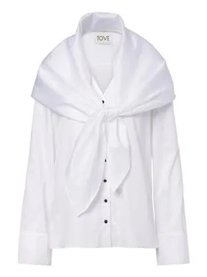 Tove Nia Cotton Poplin Shirt With Draped Bow Detail - White