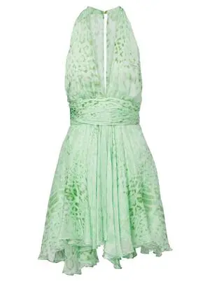 Roberto Cavalli Printed Silk Mini Dress - Green