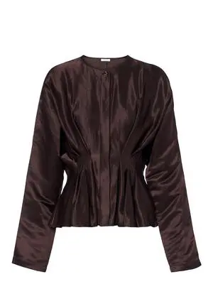 JOSEPH Erin Pleated Linen And Silk Blouse - Brown