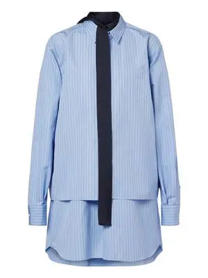 Sacai Layered Striped Cotton-blend Poplin Shirt - Blue