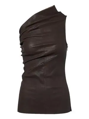 Rick Owens Athena One-shoulder Leather And Cotton Top - Brown