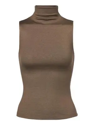 Ralph Lauren Sleeveless Silk-blend Turtleneck Top - Brown