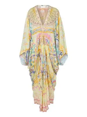 Camilla Embellished Draped Silk Kaftan - Multicoloured