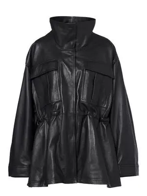 RÓHE Leather Jacket With Stand Collar And Snap-buttoned Front - Black