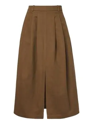 JOSEPH Kharis Cotton And Linen Twill Midi Skirt - Brown