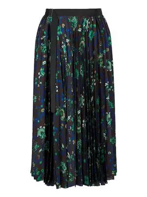Sacai Floral Pleated Midi Skirt - Brown