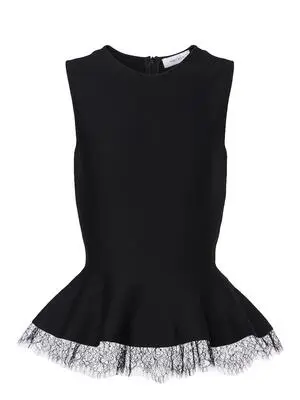 Alexander McQueen Lace-trimmed Peplum Top - Black
