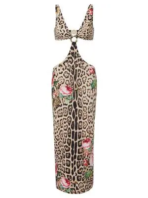 Roberto Cavalli Cutout Leopard Print Midi Dress - Multicoloured