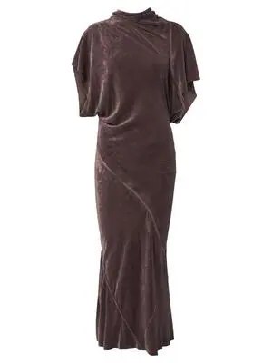 Rick Owens Draped Velvet Midi Dress - Brown