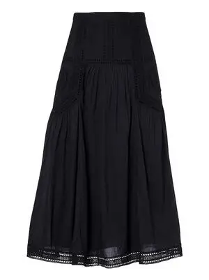 Ulla Johnson Embroidered Tiered Cotton Midi Skirt - Black