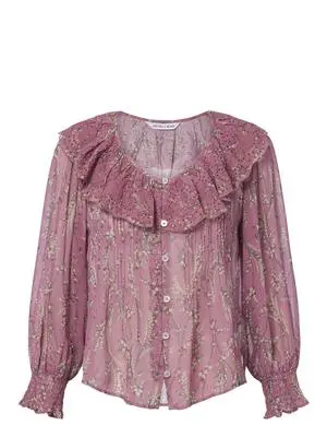 Veronica Beard Hewitt Ruffled Floral Georgette Blouse - Purple