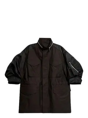 Sacai Mixed Media Short Sleeve Bomber Jacket - Black