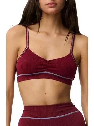 Rip Curl Ribbed Knit V-neck Crop Top - Plum