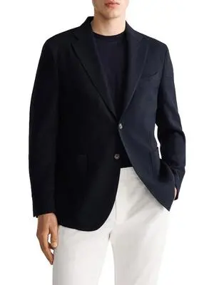 Mango Slim Fit Plaid Wool Blend Blazer - Navy
