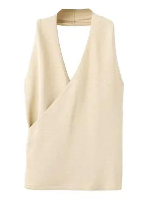 Mango Metallic Cross Neck Fine Knit Top - Gold