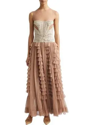 Ulla Johnson Orla Crochet & Tulle Gown - Sandstone
