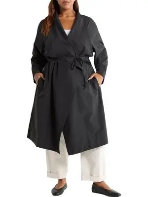 Eileen Fisher Drape Neck Coat With Removable Belt - Black