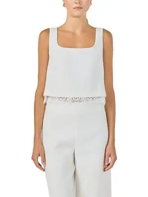 Endless Rose Lace Trim Sleeveless Top - White