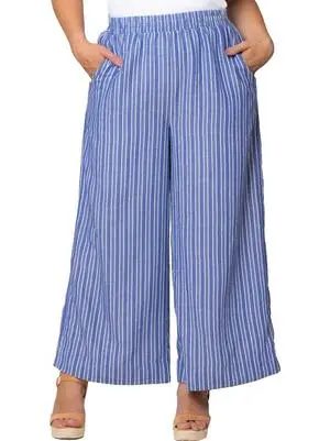 KIYONNA Kiyonna Eva Wide Leg Palazzo Pants Blue Stripe