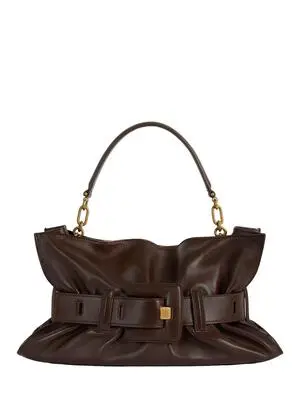 Balmain Anthem Medium Smooth Leather Bag With Belt Detail - Dark Brown