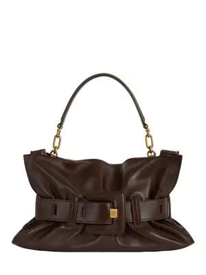Balmain Anthem Medium Smooth Leather Bag With Belt Detail - Dark Brown