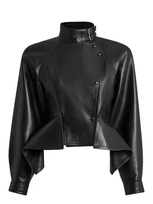Balmain Lambskin Pilot Jacket With Asymmetrical Fastening - Black