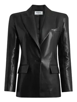 Balmain Structured Shoulder Lambskin Blazer - Black