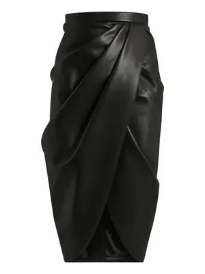 Balmain Draped Lambskin Midi Skirt - Black