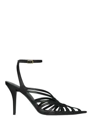 Balmain Smooth Leather Cage Stiletto Sandals - Black