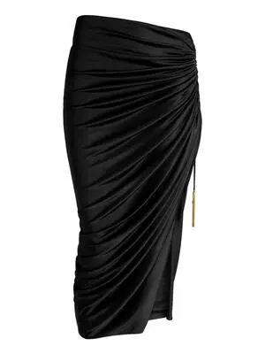 Balmain Flowing Jersey Midi Skirt With Slit And Drawstring Detail - Black