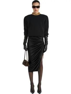 Balmain Balmain Flowing Jersey Midi Skirt With Slit And Drawstring Detail Black