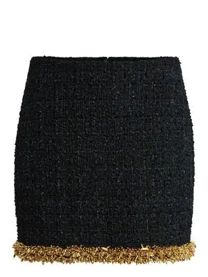 Balmain Embroidered Trim Tweed Mini Skirt - Black