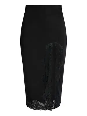 Balmain Knit Midi Skirt With Lace Trim - Black