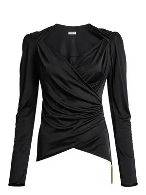Balmain Draped Flowing Jersey Top With Plunging Neckline - Black