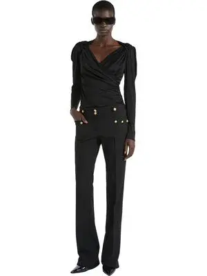 Balmain Draped Flowing Jersey Top With Plunging Neckline - Black