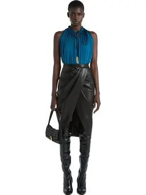 Balmain Pleated Flowing Jersey Top - Blue