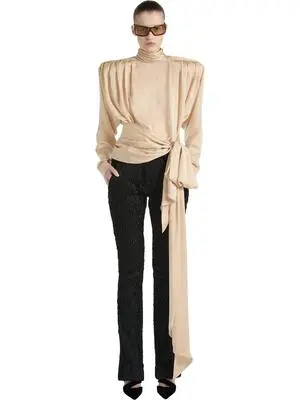 BALMAIN Balmain Silk Chiffon Blouse With Padded Shoulders And Tie