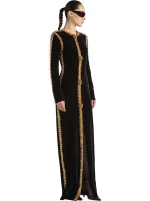BALMAIN Balmain Long Velvet Dress With Embroidered Trim